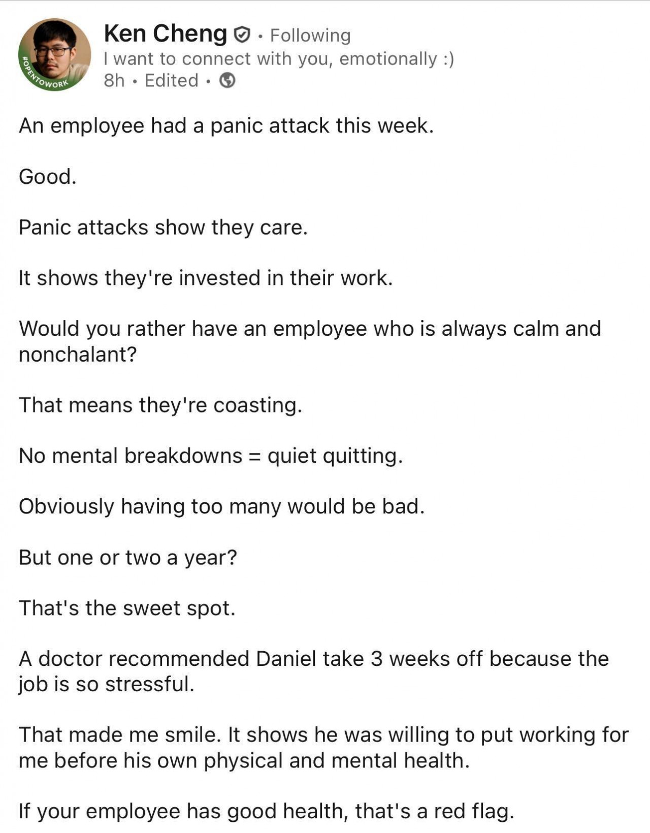 An employee had a panic attack this week | Tech Industry - Blind