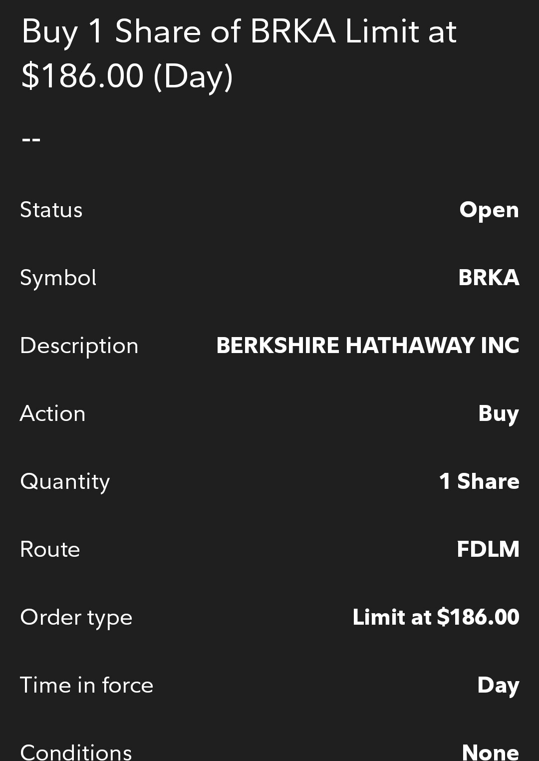 Warren Buffet’s Berkshire Hathway class A stock has just dropped 85.6% ...
