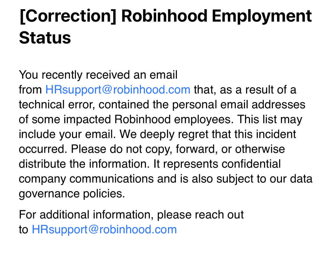 Robinhood leaked emails of all laid off employees | Tech Industry - Blind