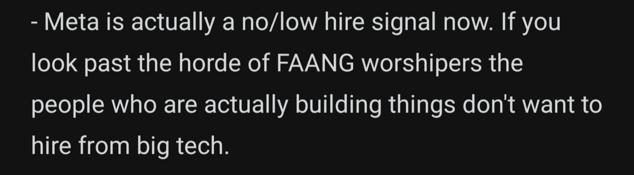 I'd agree. Worked at a few start ups, Apple, IBM, Microsoft, Meta. Meta ...