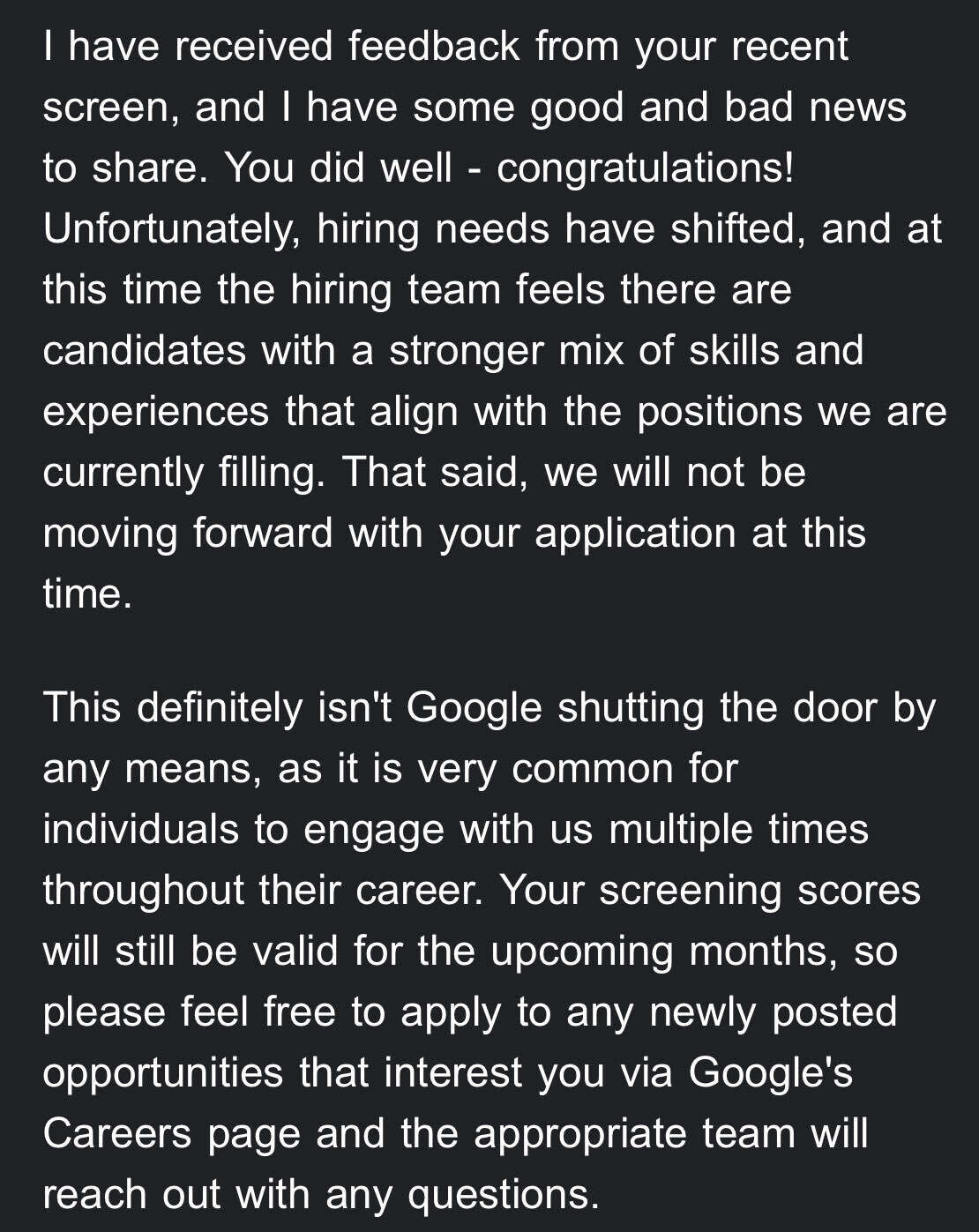 Is this a generic google rejection email? | Software Engineering Career ...