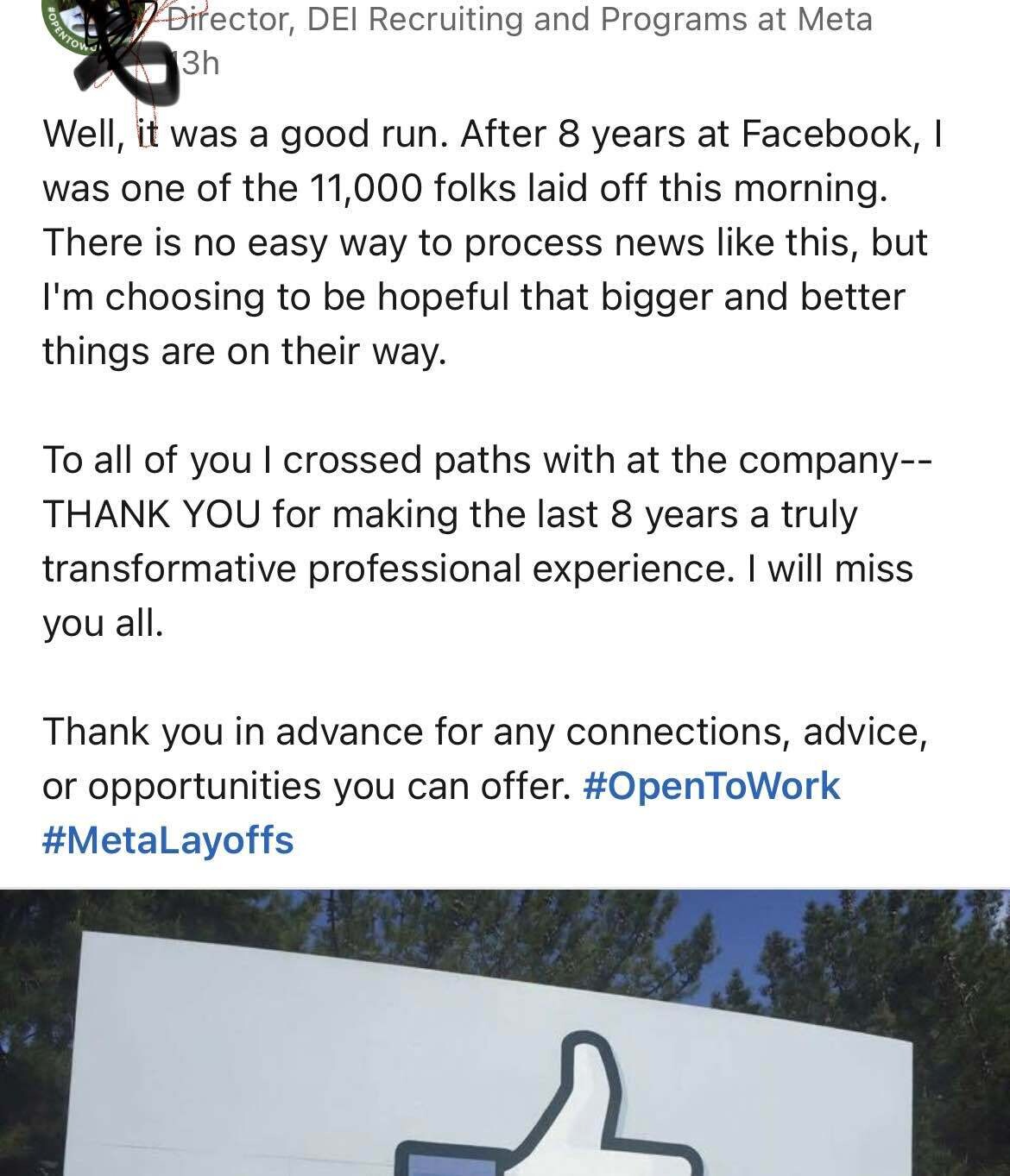 Meta Purge DEI director | Layoffs - Blind