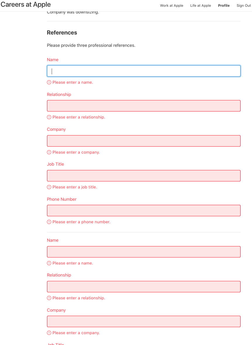 Apple application requesting references. | Tech Industry - Blind
