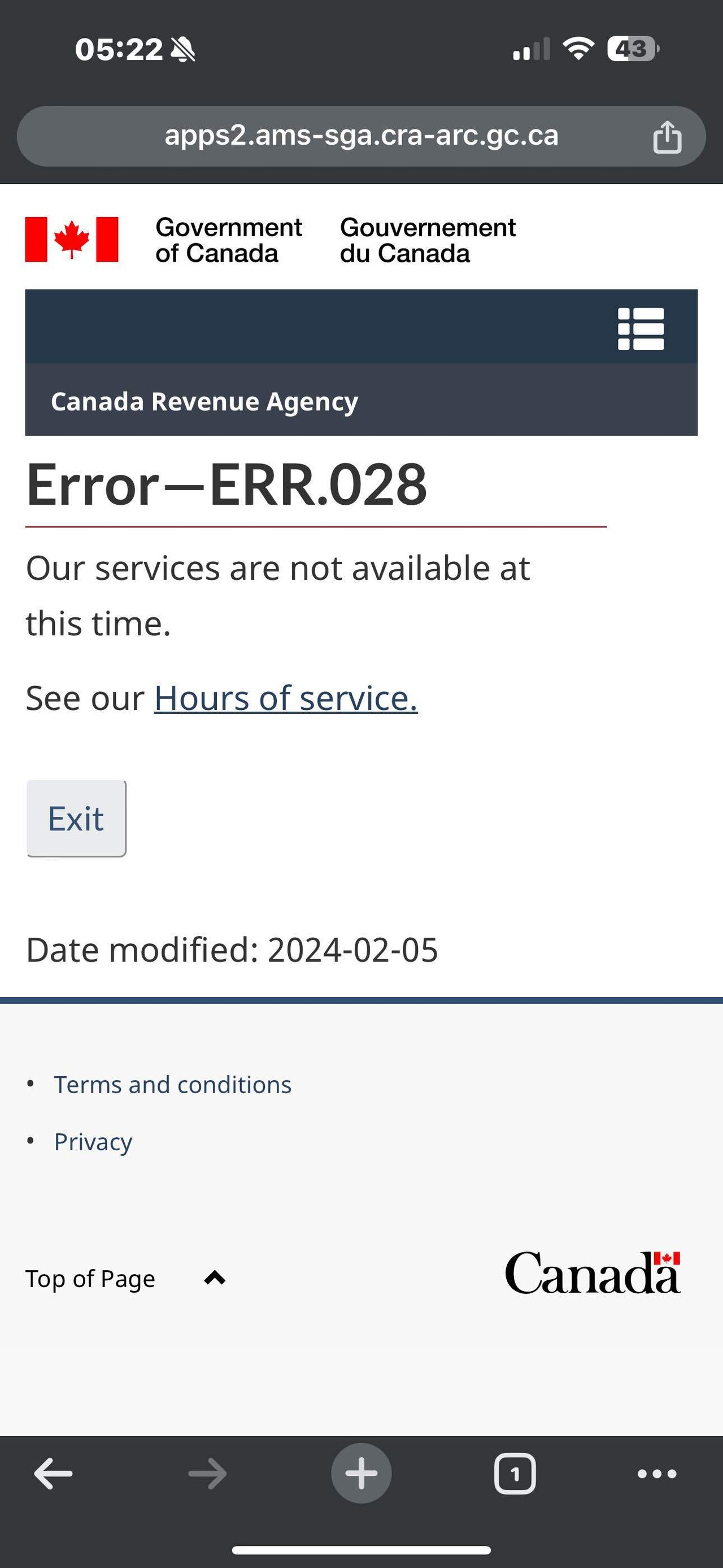 CRA website only open on business hours - Blind