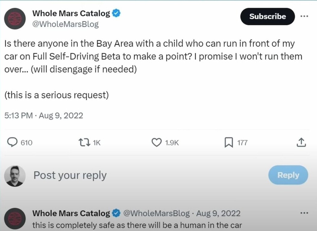 Famous Elon simp recruits for a child to run in front of his Tesla car ...