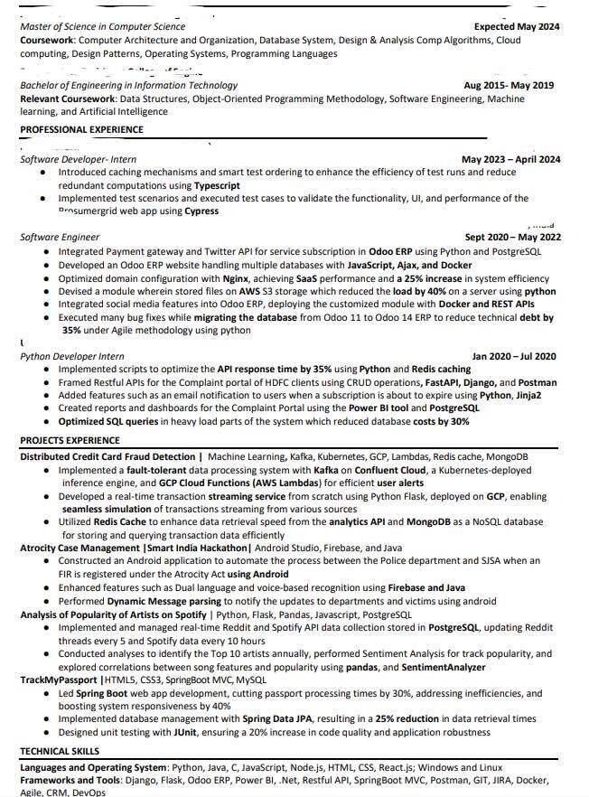 Master’s student looking for SDE roles. Please review my resume ...