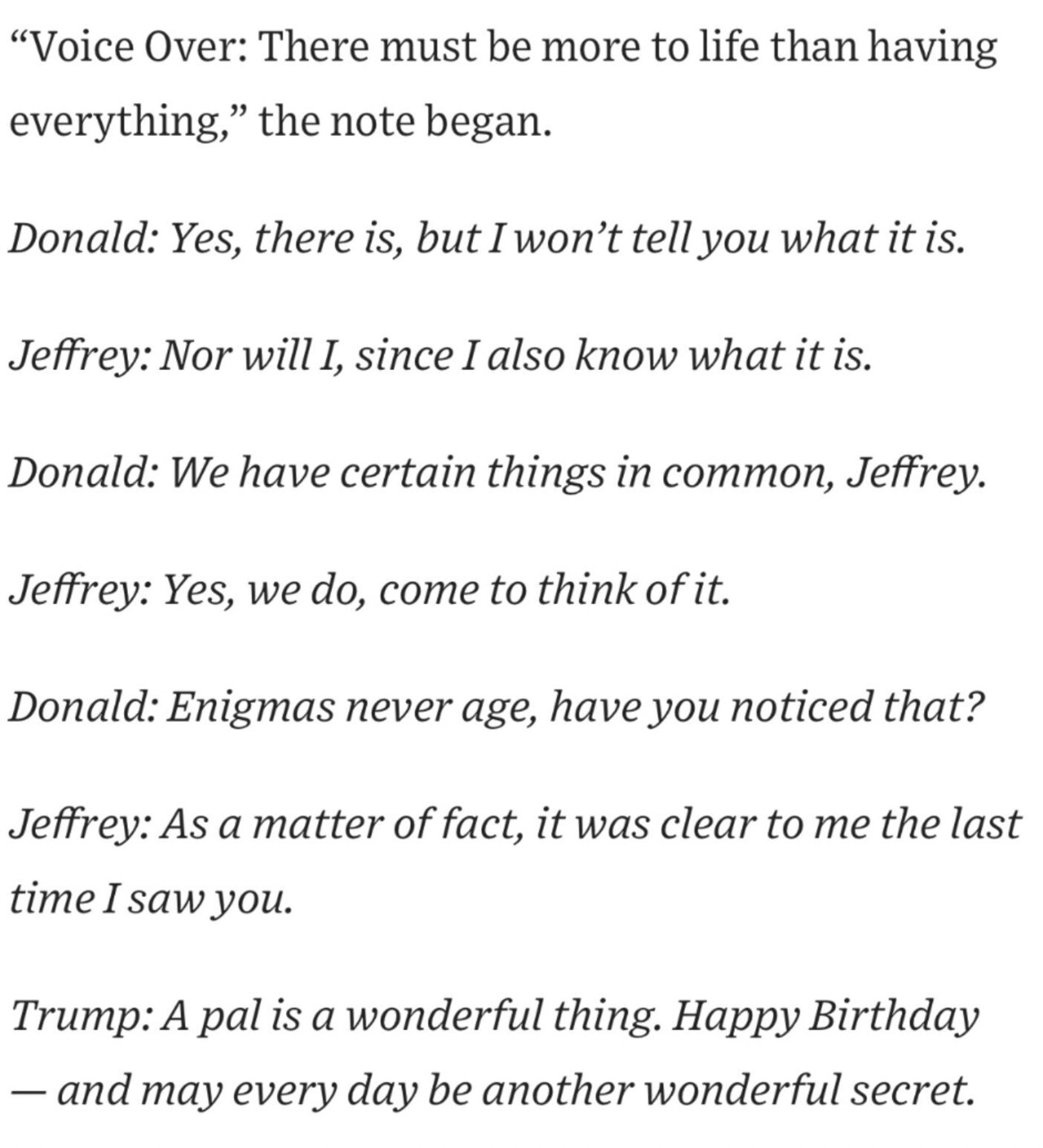 Trump to Epstein: May everyday be another wonderful secret | White ...