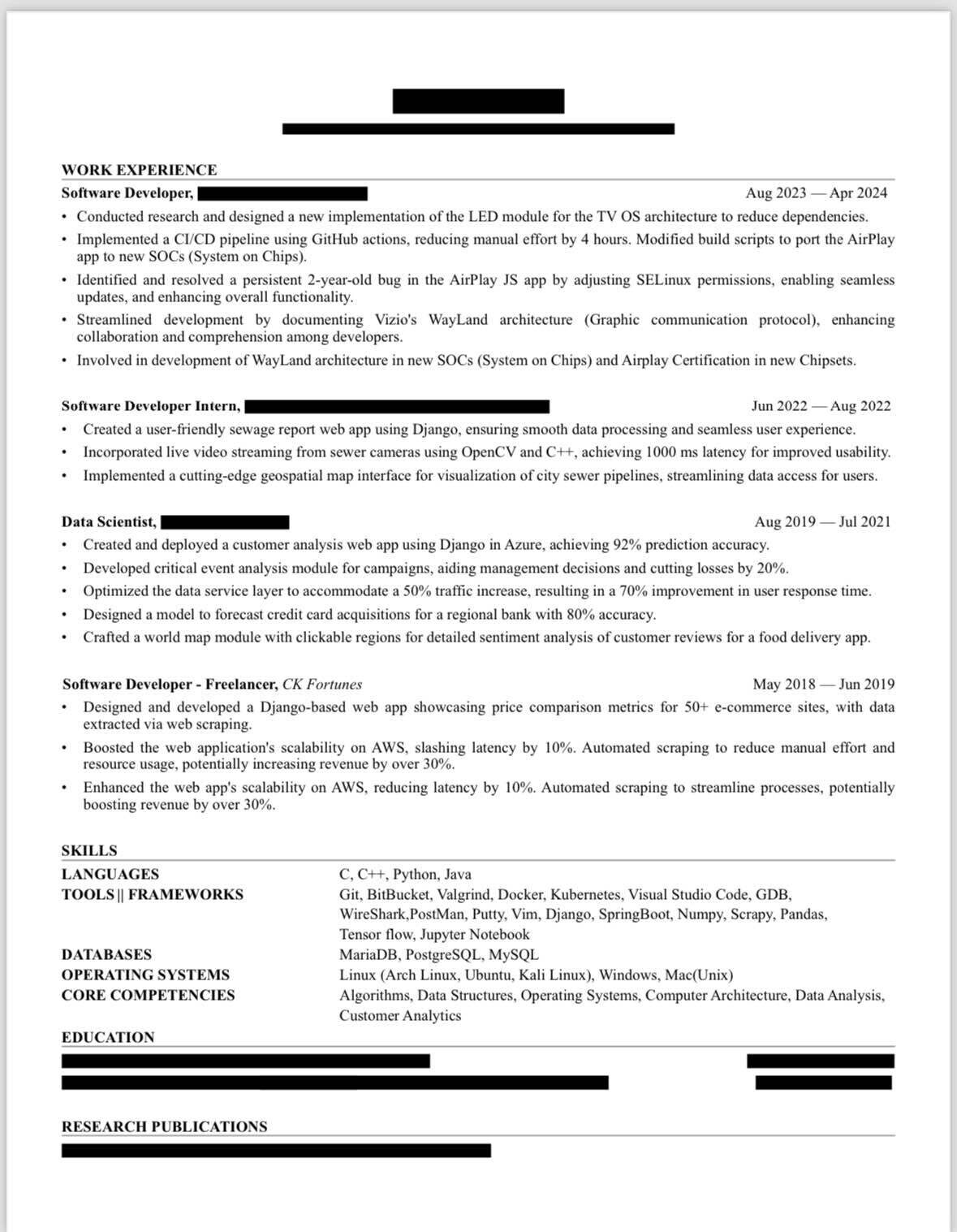 Review my resume - Blind