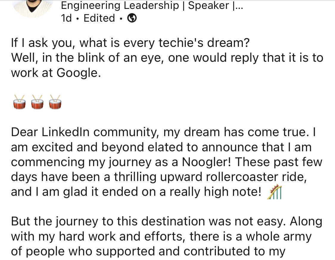 Linkedin Cringe | Google is dream | Tech Industry - Blind