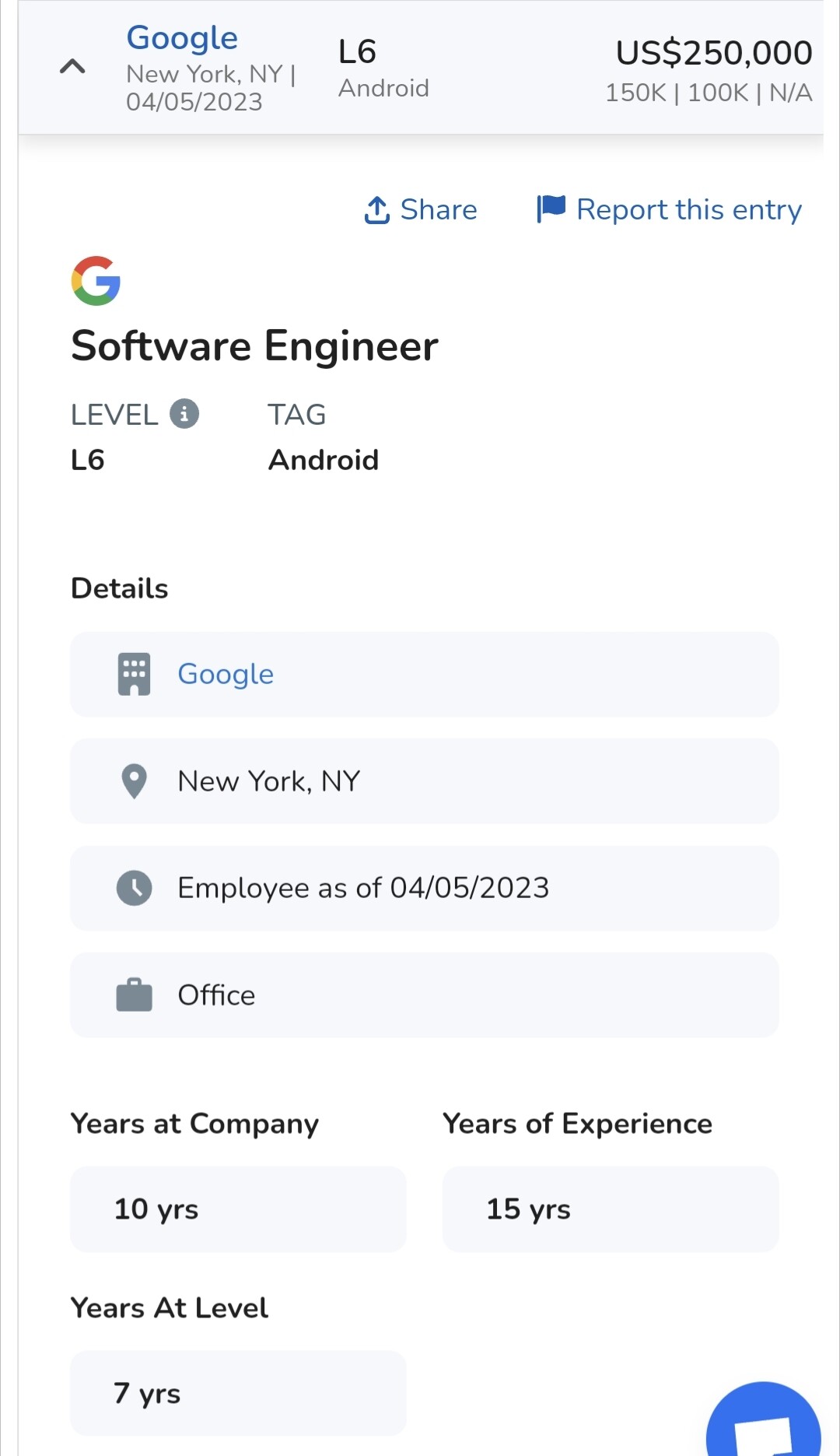 Salary info of decade long Google employee | Tech Industry - Blind