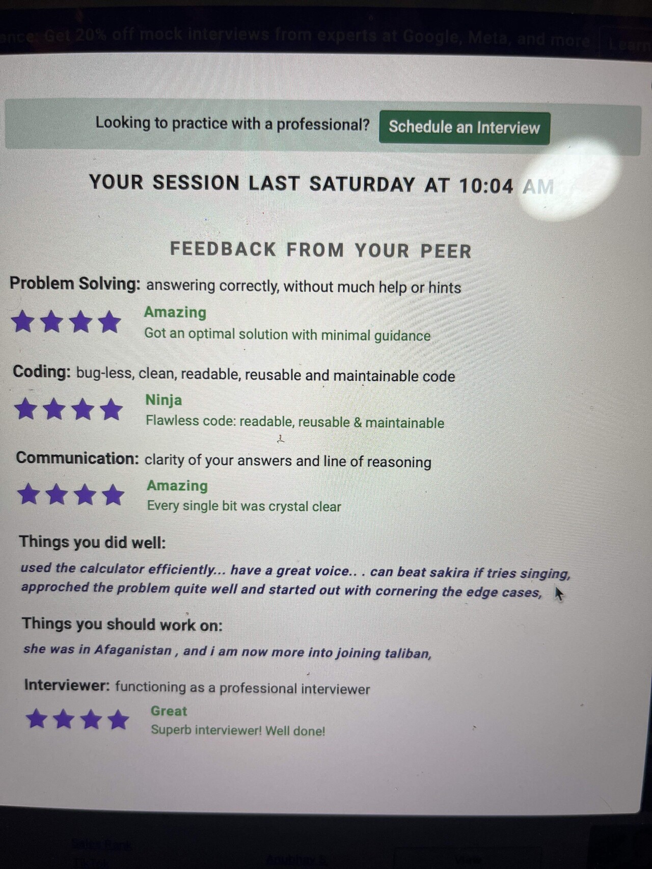 Mock interview feedback | Software Engineering Career - Blind