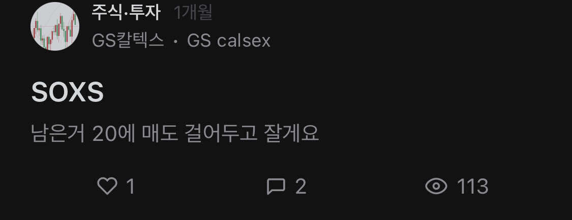 블라인드 | 주식·투자: gs soxs형 근황을 알려줘
