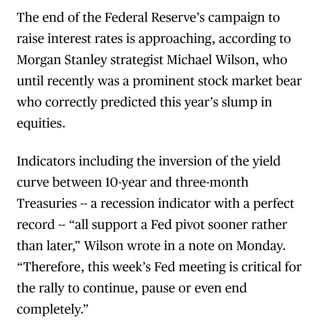 블라인드 | 주식·투자: 마이크 윌슨 "긴축의 끝이 가까워지고 있다."