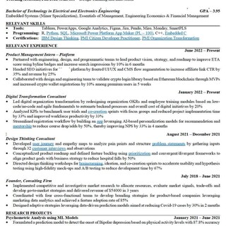 Resume Review for New Grad (PM Role) | Resume Review - Blind