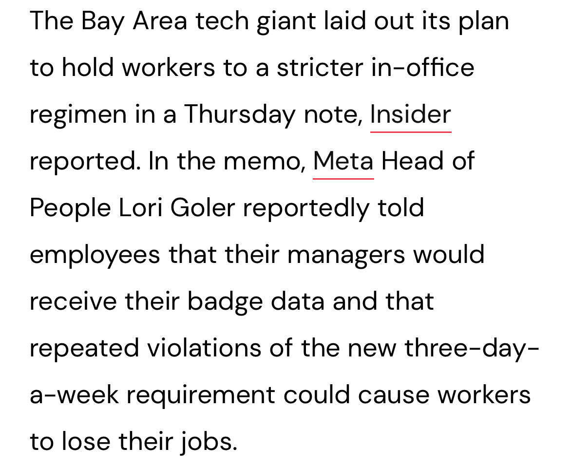 Meta threatens to fire workers for return-to-office infractions in ...