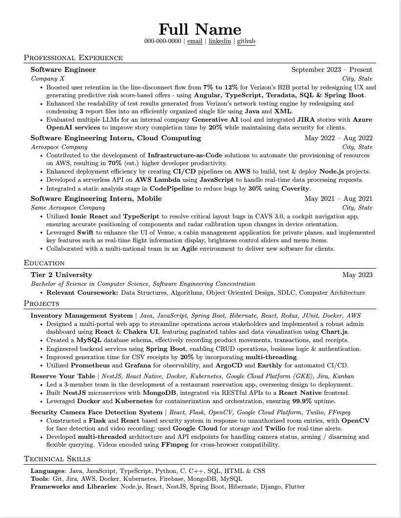 Applying for Entry Level SWE positions, need resume review help ...