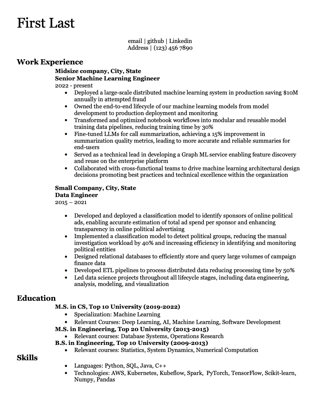 MLE Resume Roast - Blind