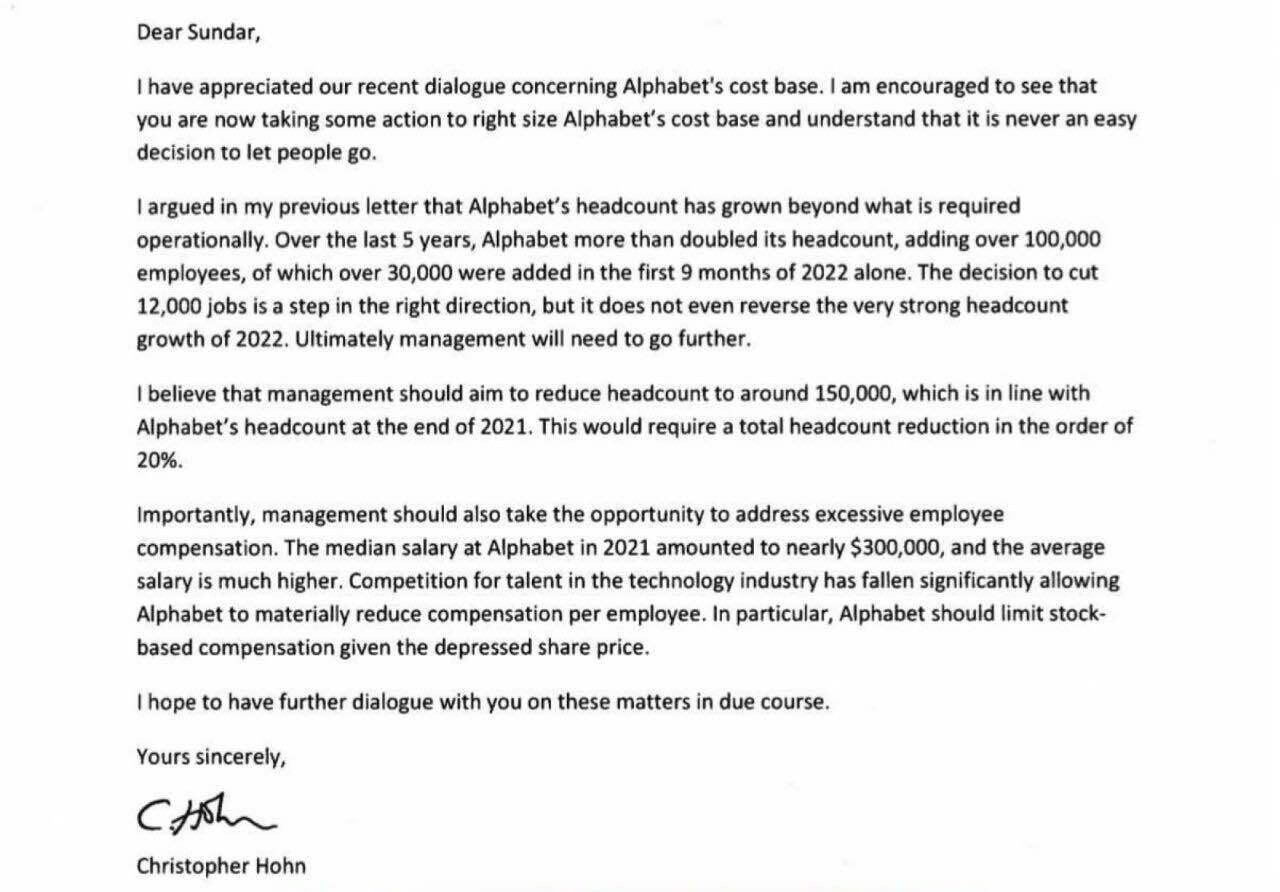 Christopher Hohn to Sundar: Cut 1000s more jobs! | Layoffs - Blind