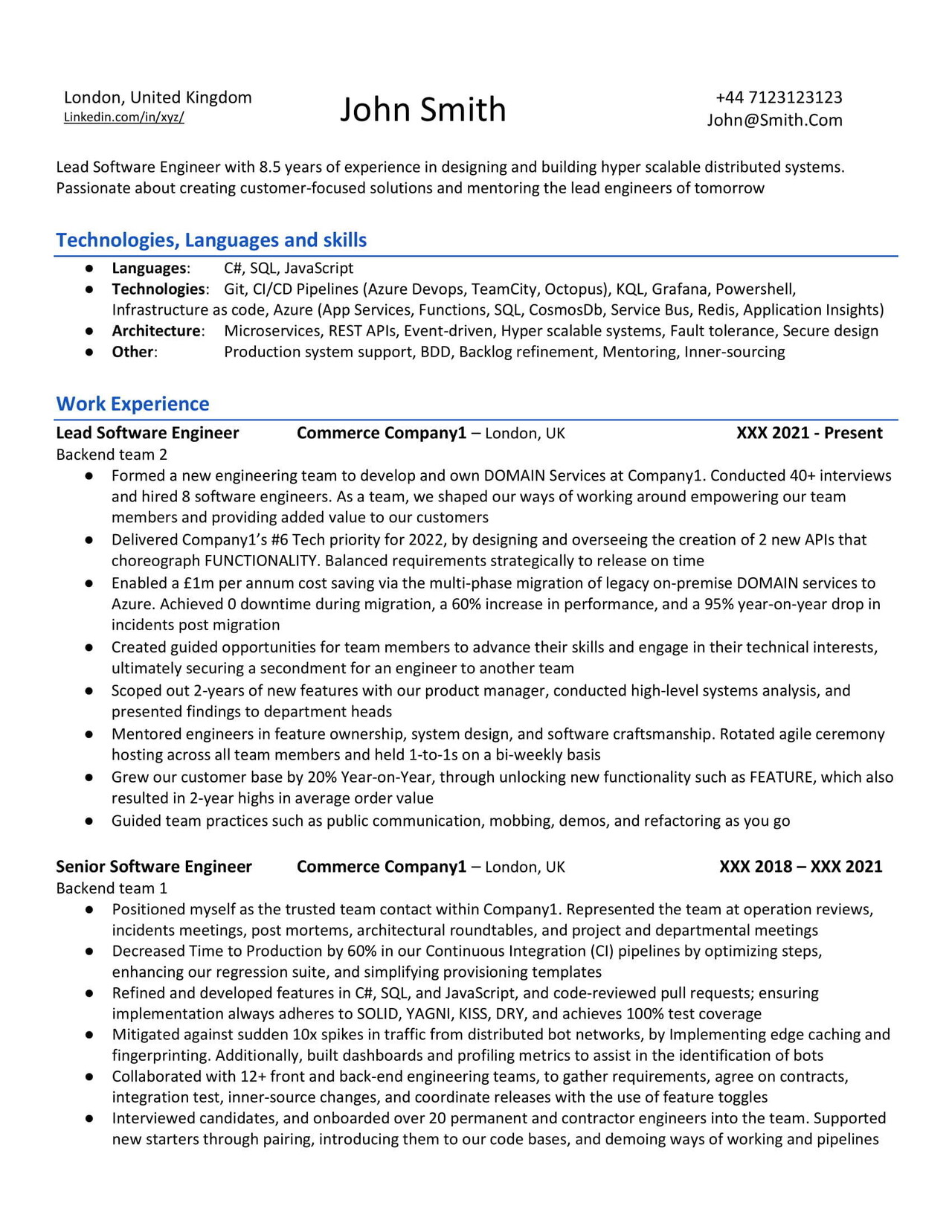 Review my CV - Early Lead/Staff level - Blind