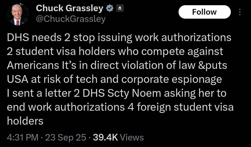 Senator sends letter to DHS Secretary requesting the end of work ...