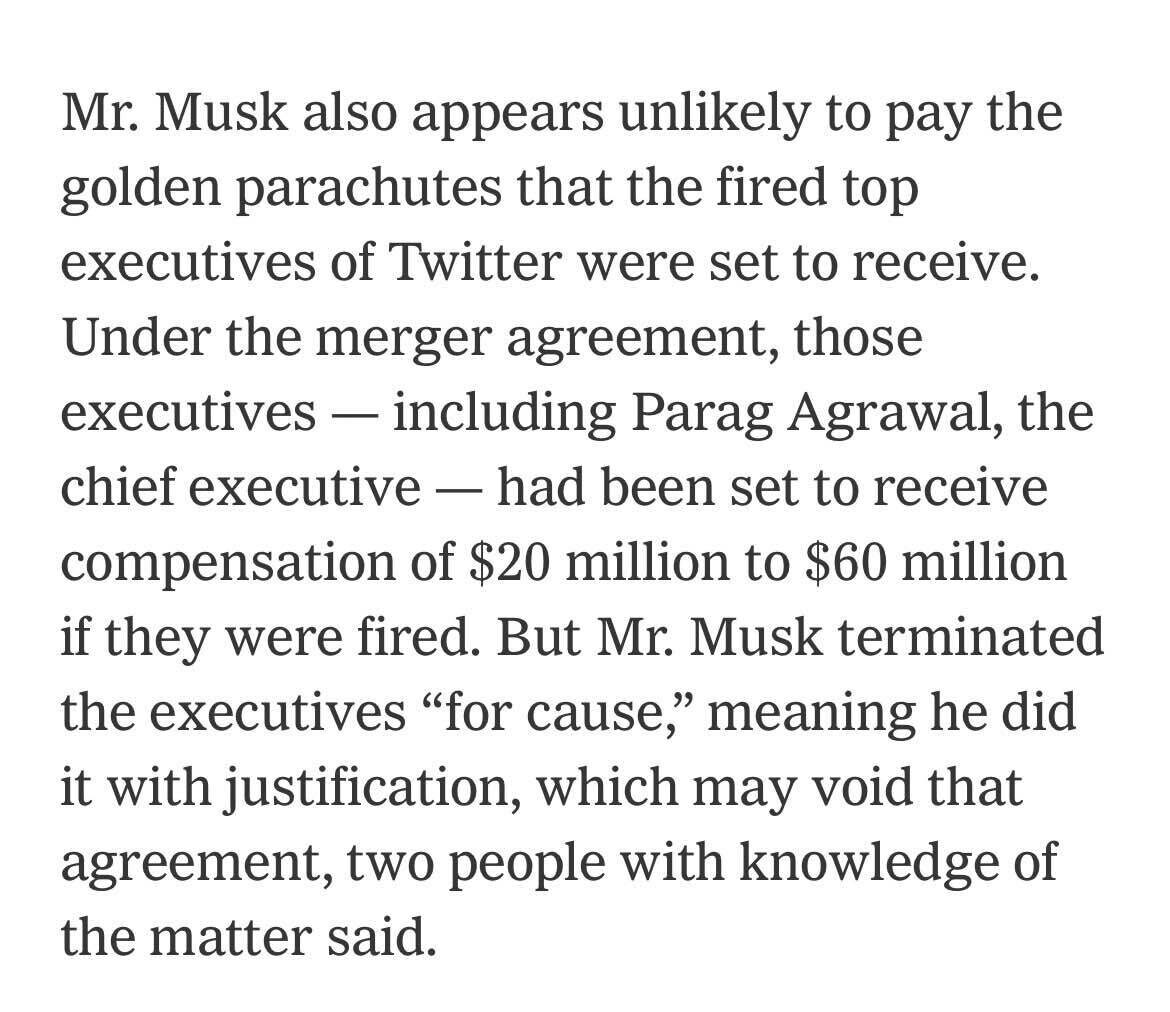 Elon fired Twitter CEO, CFO, and Vijaya for cause removing their golden ...