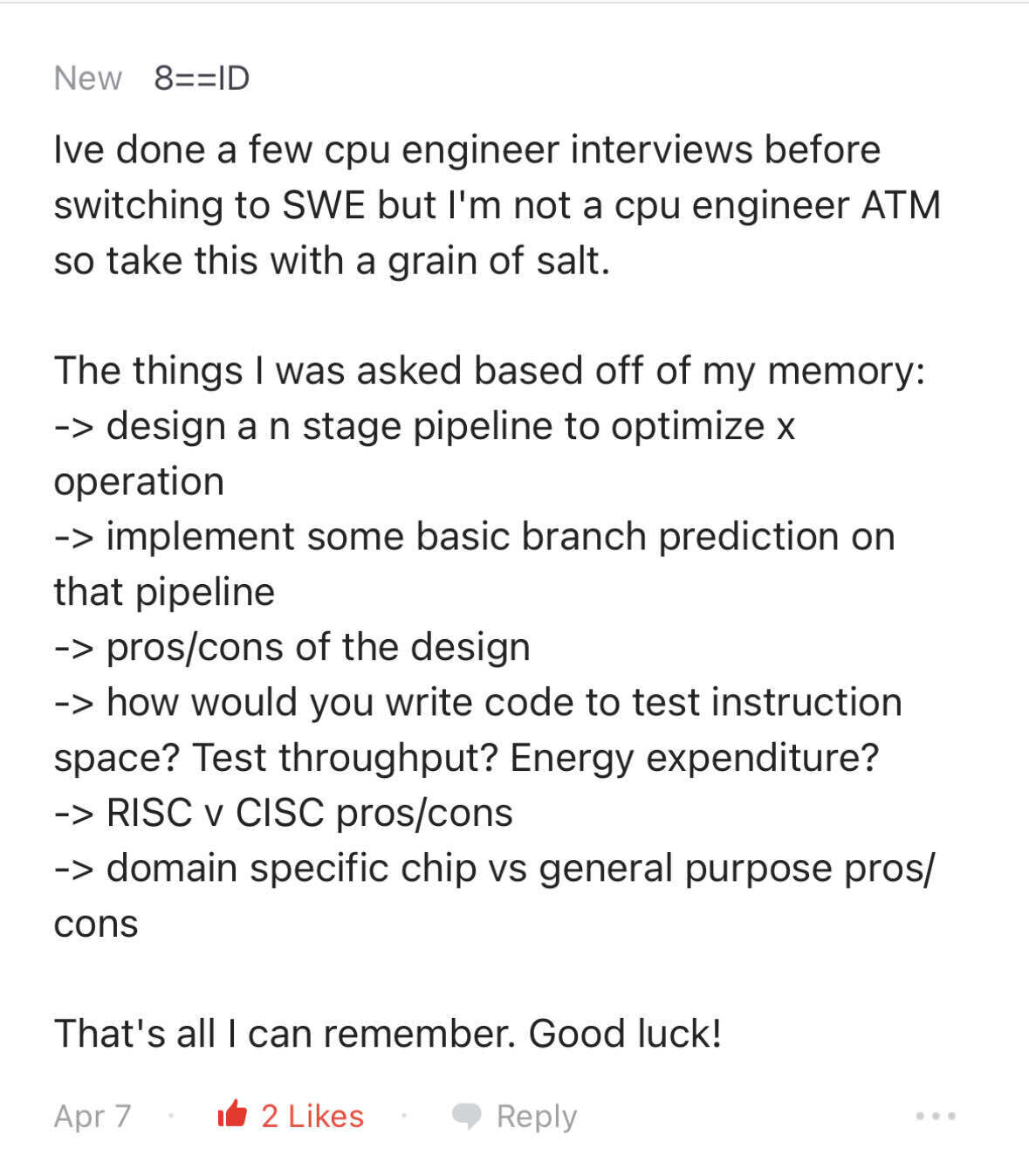 CPU performance Architect Interview Prep | Hardware Engineering Career - Blind