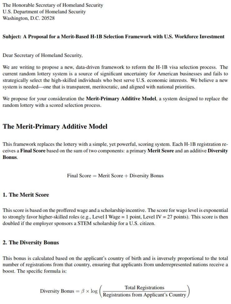 H1B selection: A new proposal for a merit focused, diversity inclusive ...