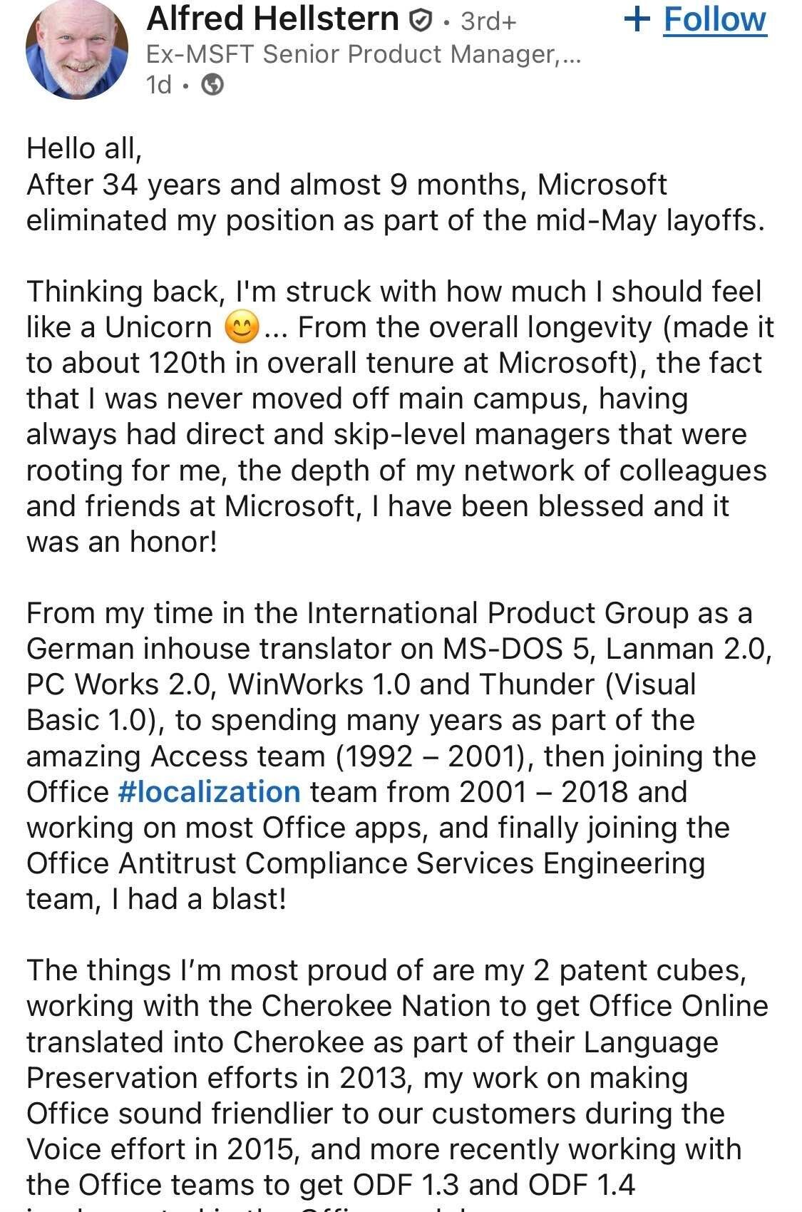 34 years of service Microsoft guy laid off | Software Engineering ...