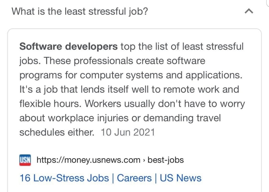 Least stressful job - Software Developer | Software Engineering Career ...