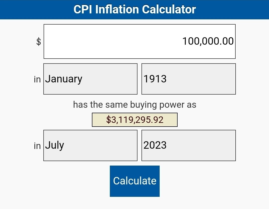 Inflation Pre 1913 Calculator