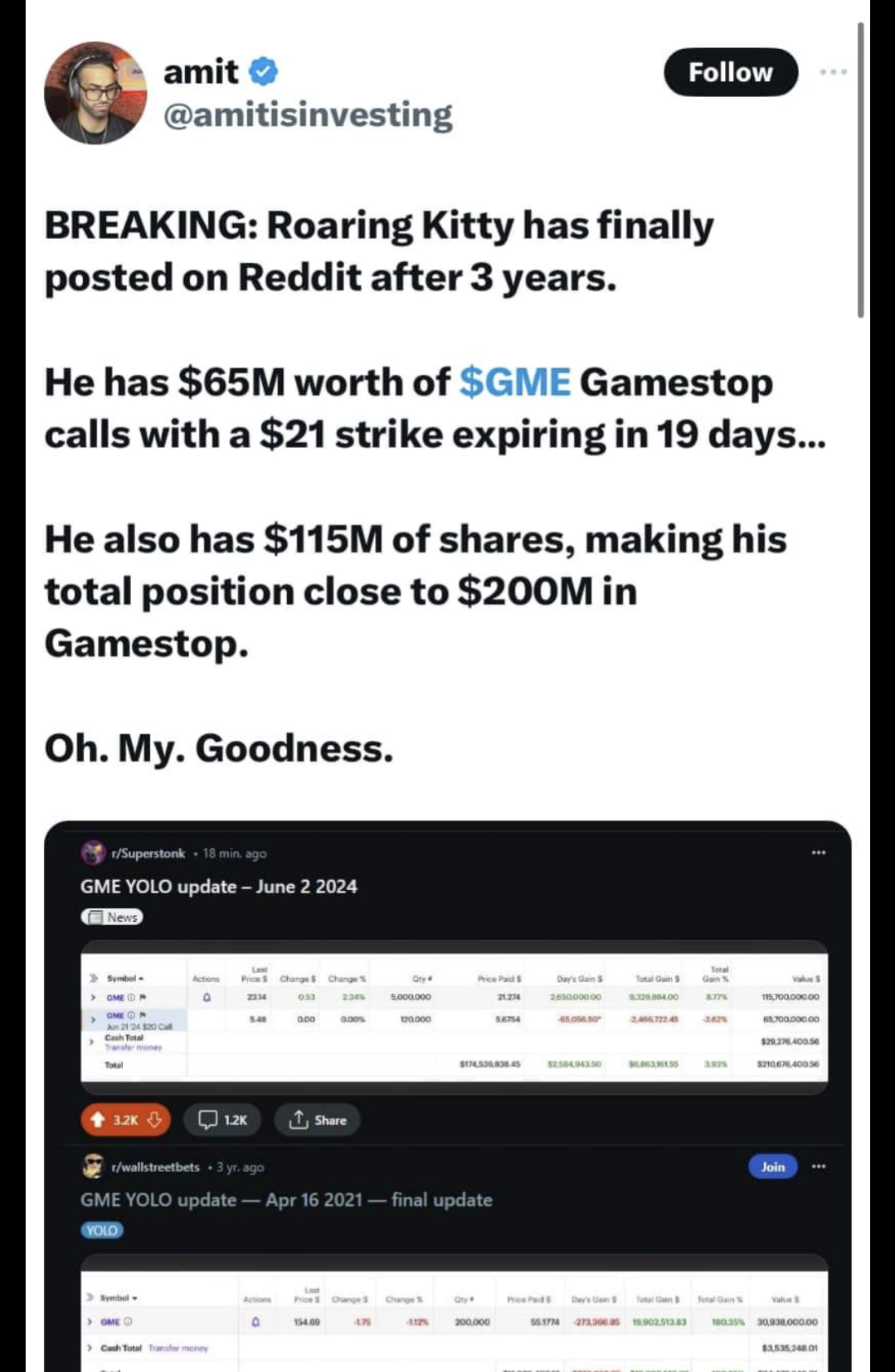 RoaringKitty has 200m in GameStop | Stocks & Investments - Blind