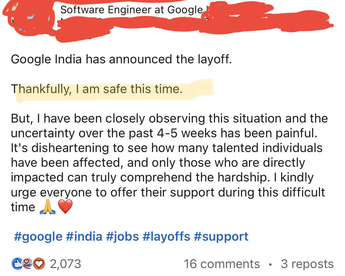 Google layoffs / LinkedIn cringe | Tech Industry - Blind