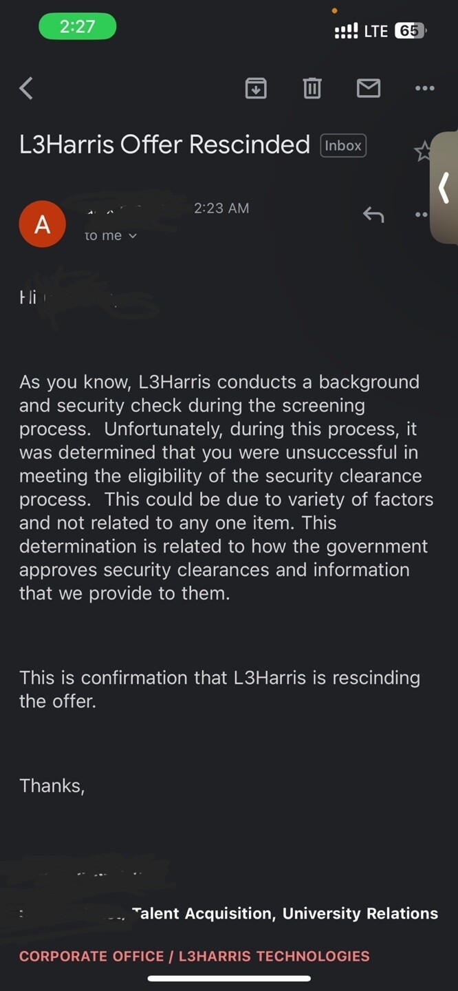 L3 Harris rescinded a friend's offer | Software Engineering Career - Blind