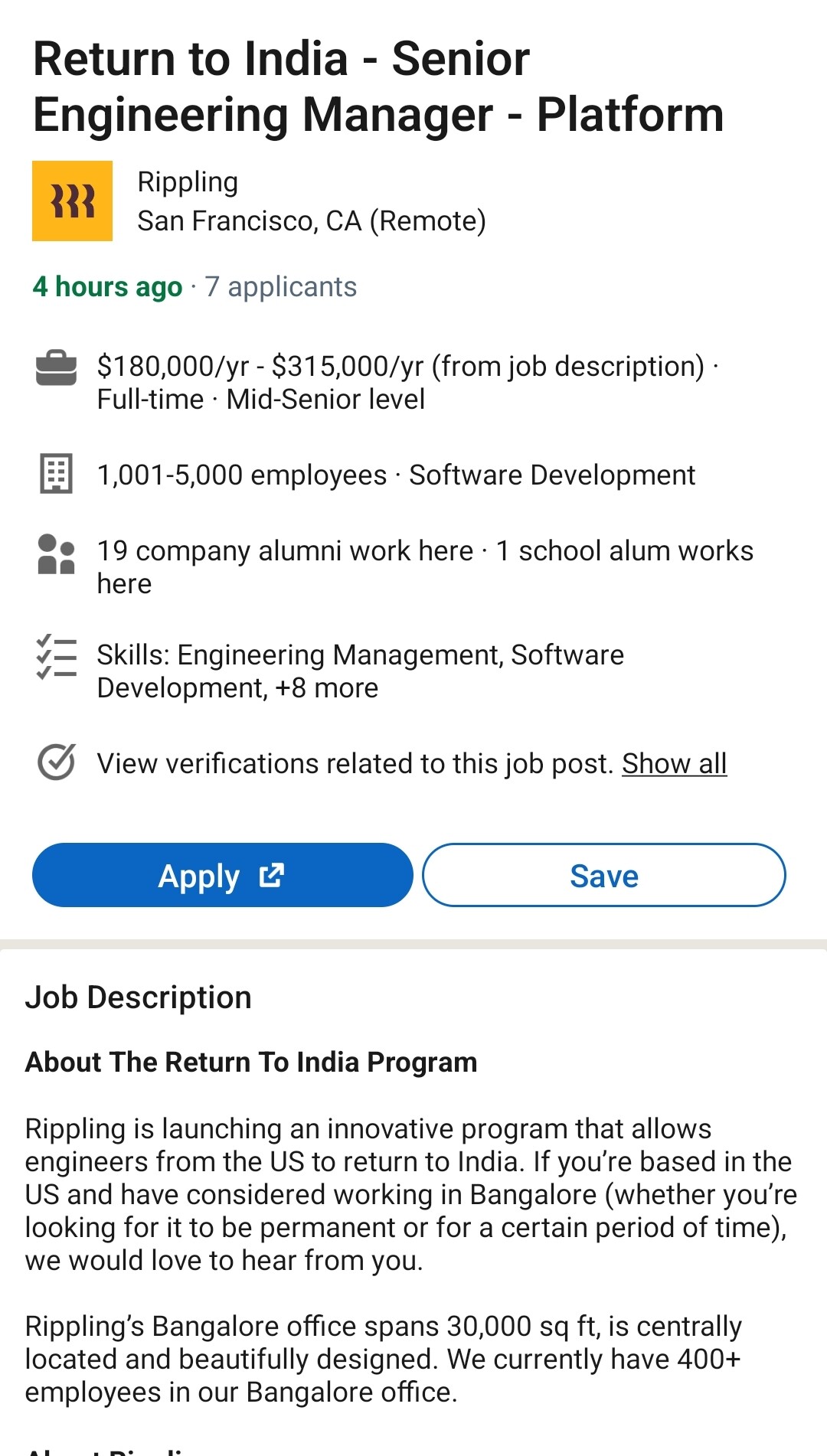 Rippling Return to India program | India - Blind