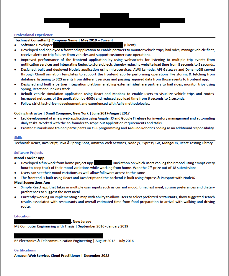 Resume Review - Blind