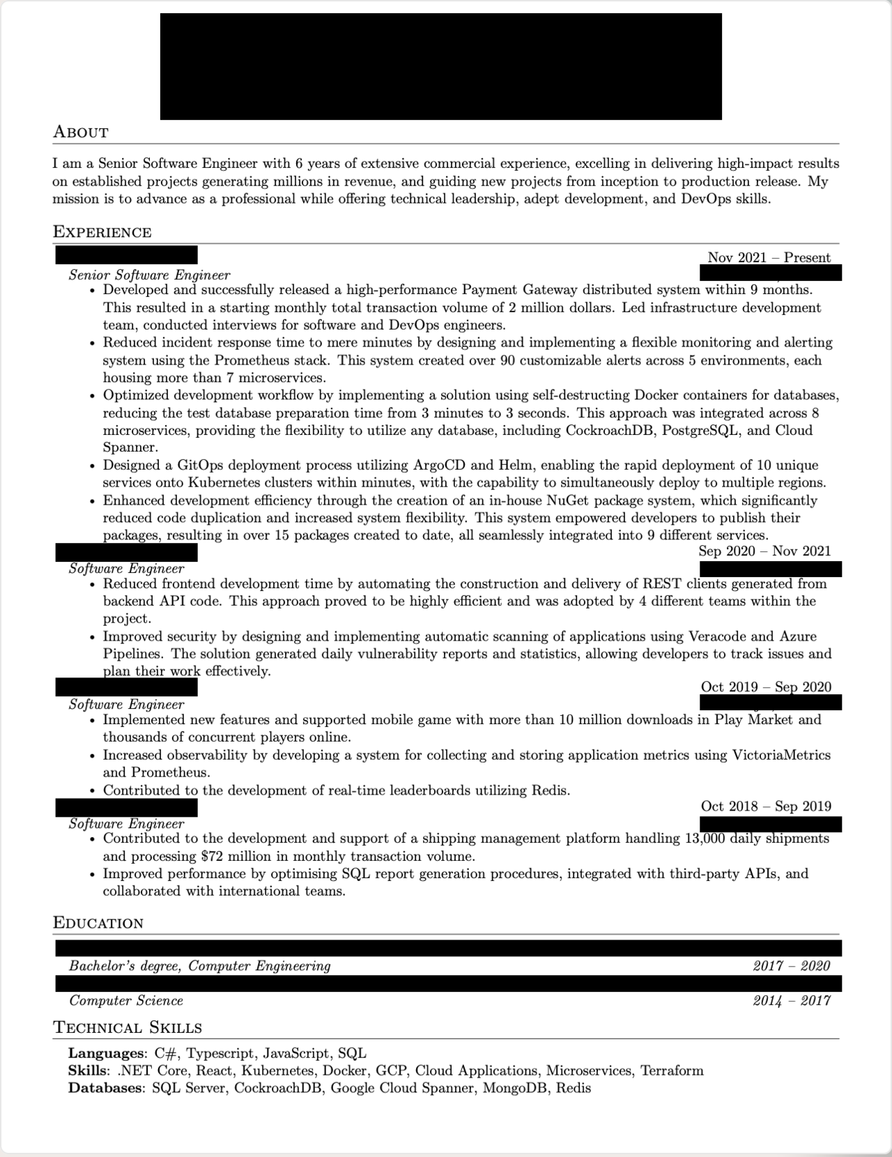 Resume critique v2 | Resume Review - Blind