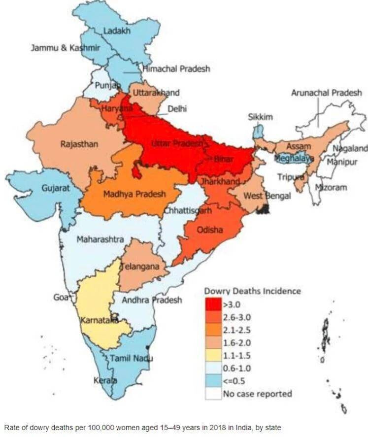 Dowry related deaths map. | India - Blind