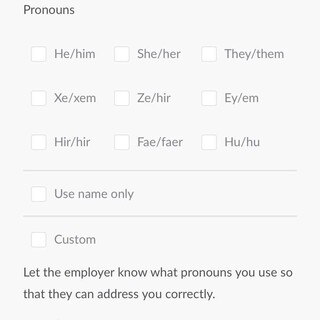 Ridiculous pronoun list on my former company’s job applications. - Blind