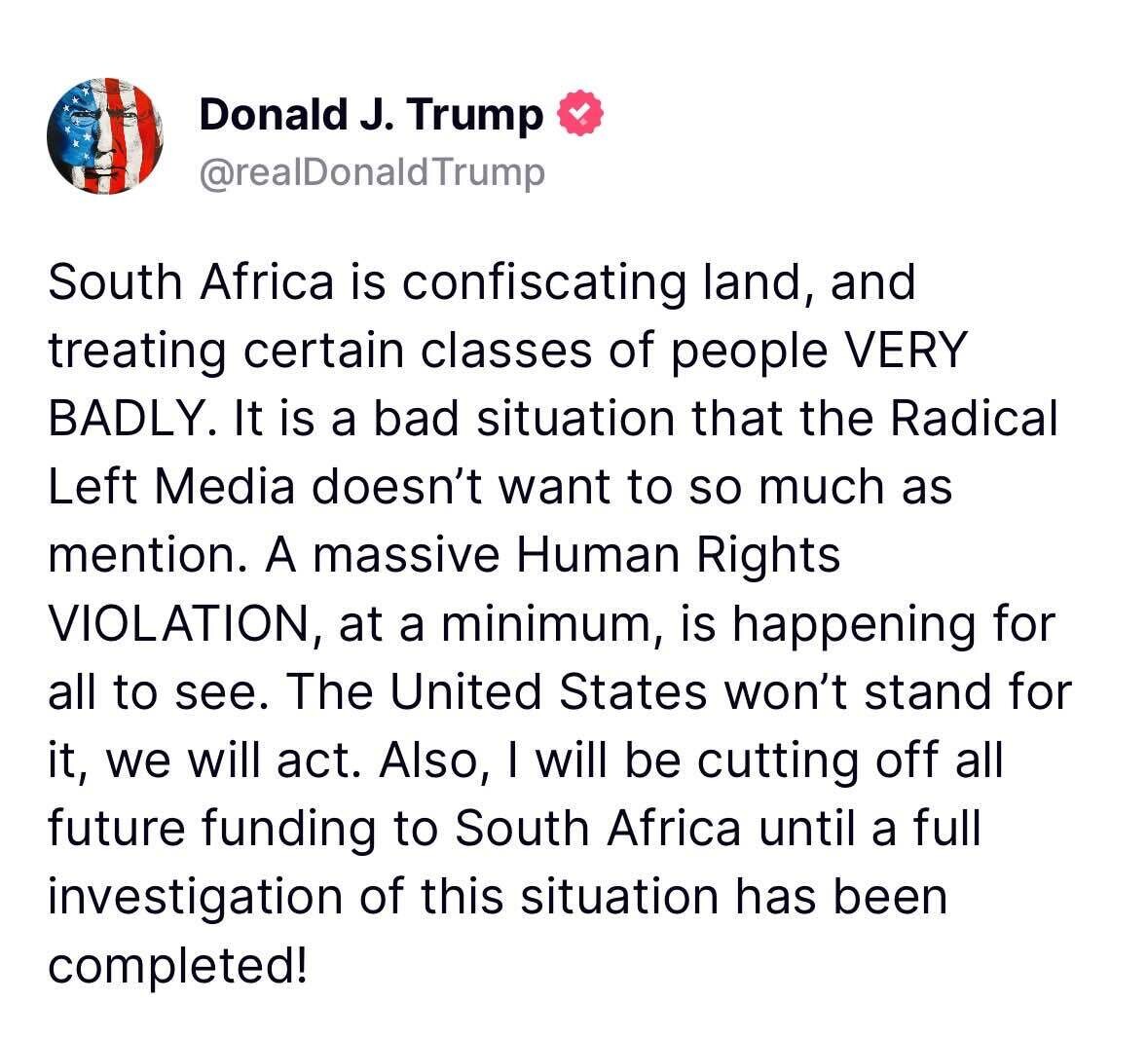 Breaking news: Trump just cut off all aid to South Africa | White House ...
