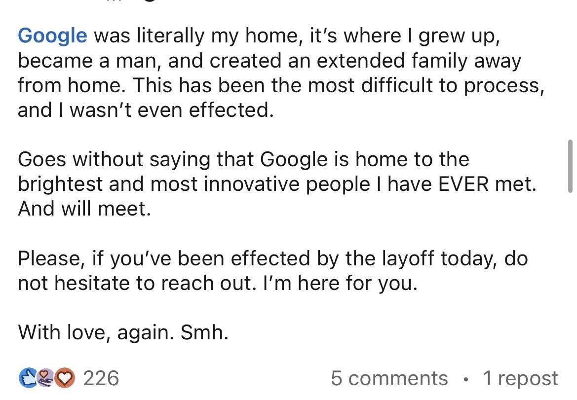 Cringe Post- Google Layoff | Tech Industry - Blind
