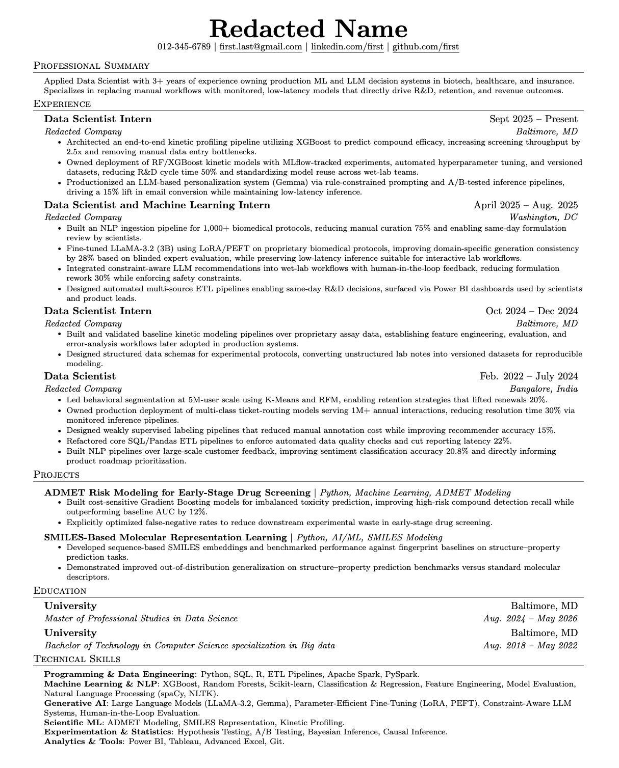 [3 YOE] Resume Review - Applying for DS roles | Resume Review - Blind